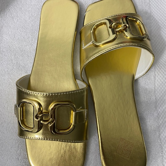 Shoes | Metallic Gold Slide Sandal | Poshmark